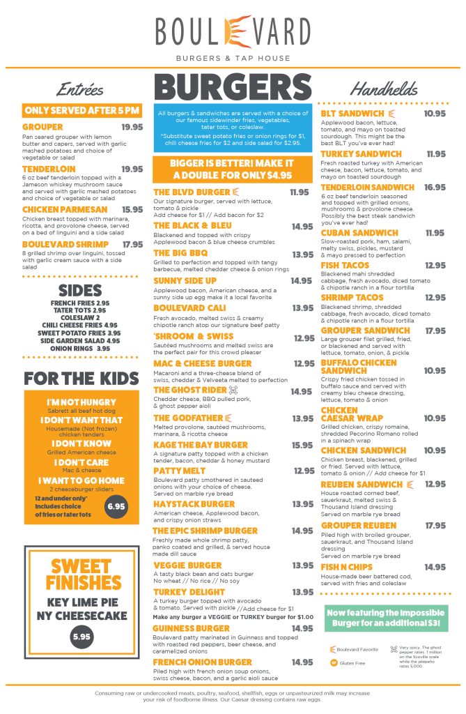 Lunch and Dinner - Boulevard Burgers & Tap House